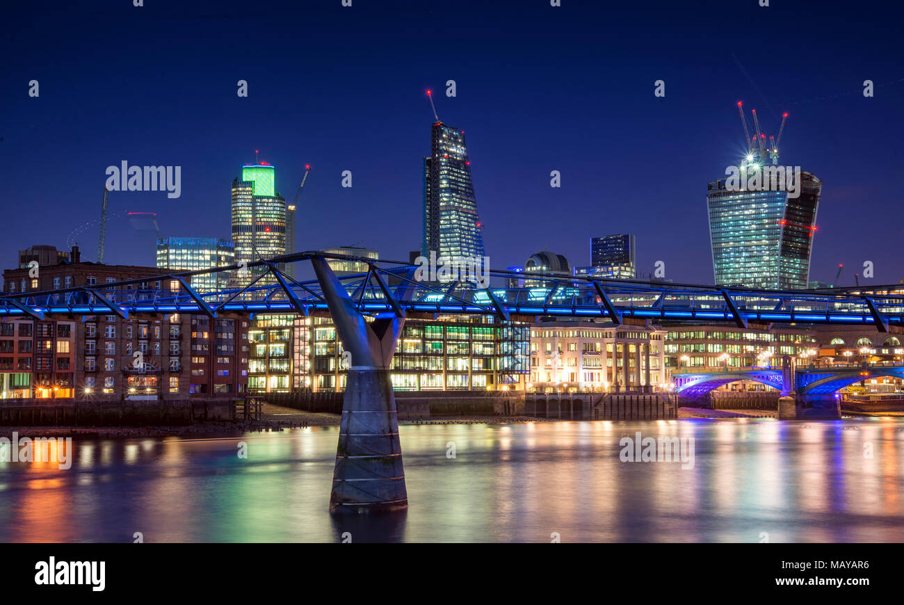 London city night skyline landscape with glowing city lights Stock ...