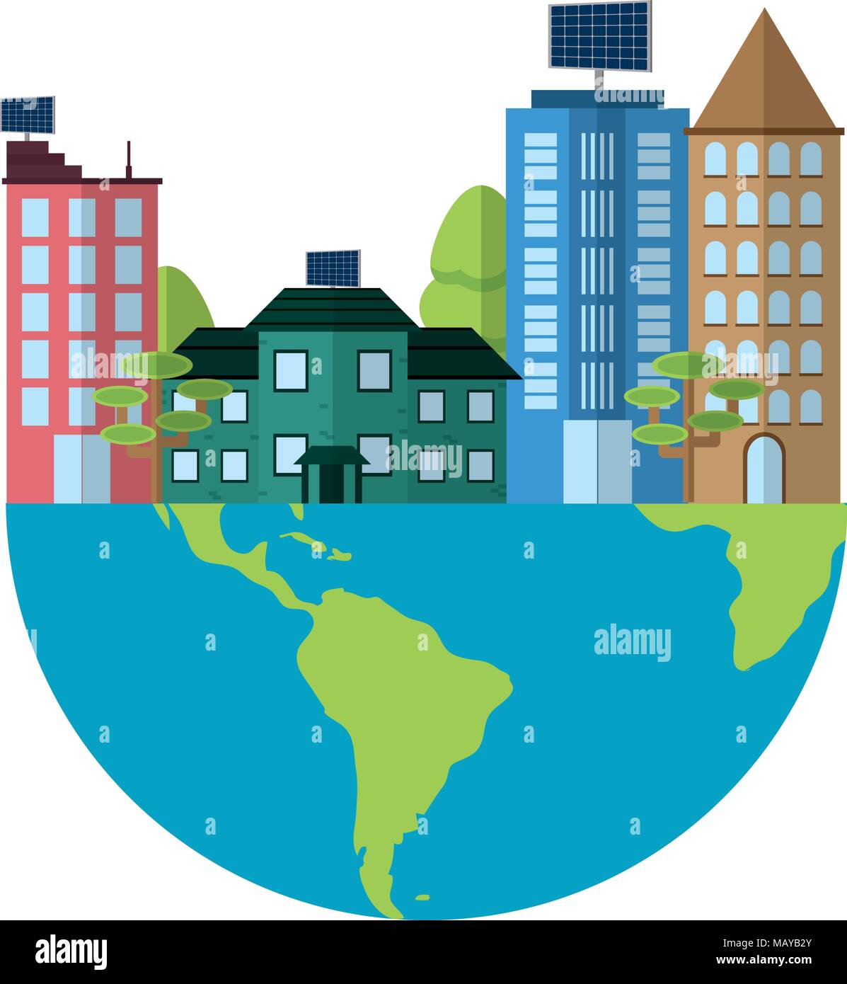 global earth planet with buildings and house Stock Vector Image & Art ...