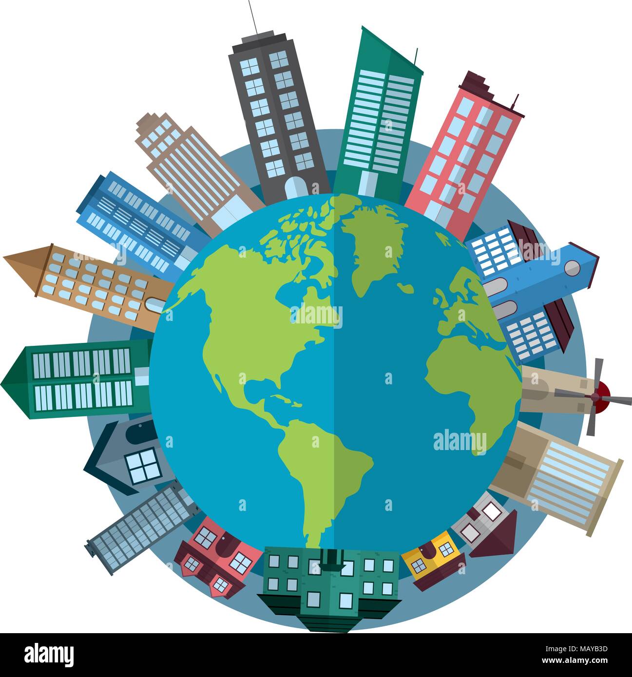 global planet with architecture buildings and houses Stock Vector Image ...