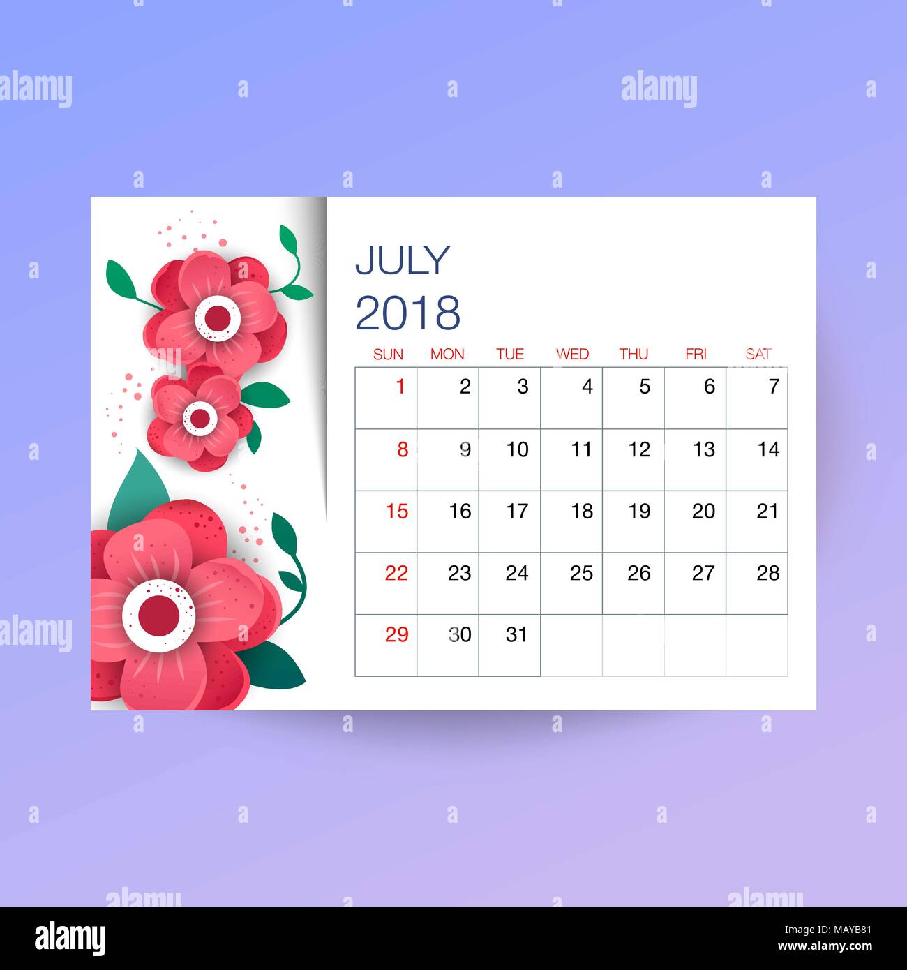 Design Floral Template Calendar 2018. Print Template Calendar with ...