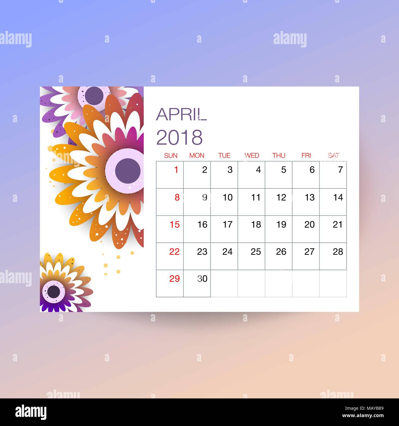Design Floral Template Calendar 2018. Print Template Calendar with ...