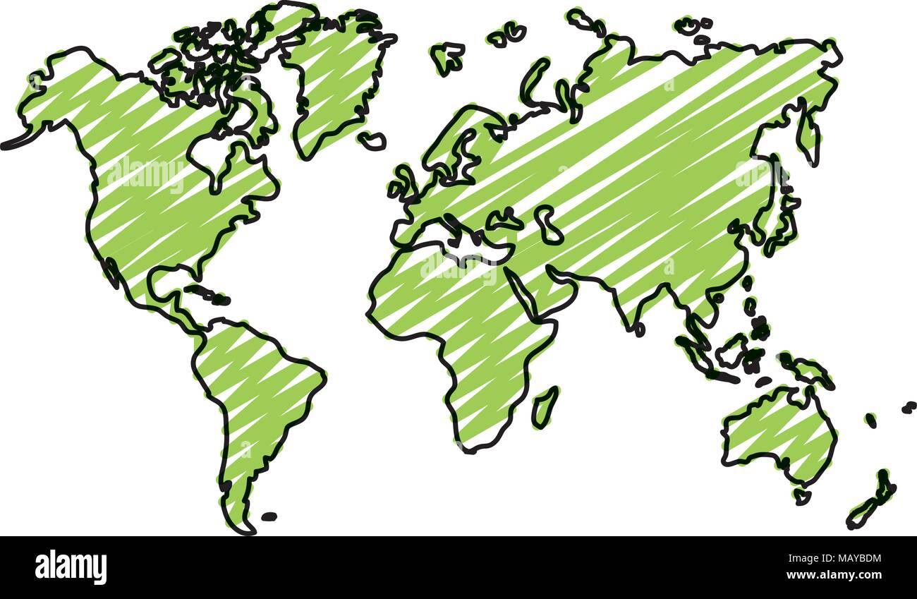 doodle global geography map with continents world Stock Vector Image ...