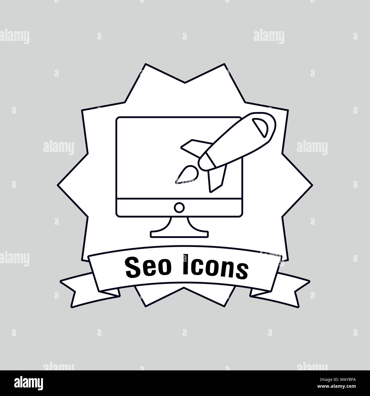 Seo design with computer and rocket over decorative frame and gray ...