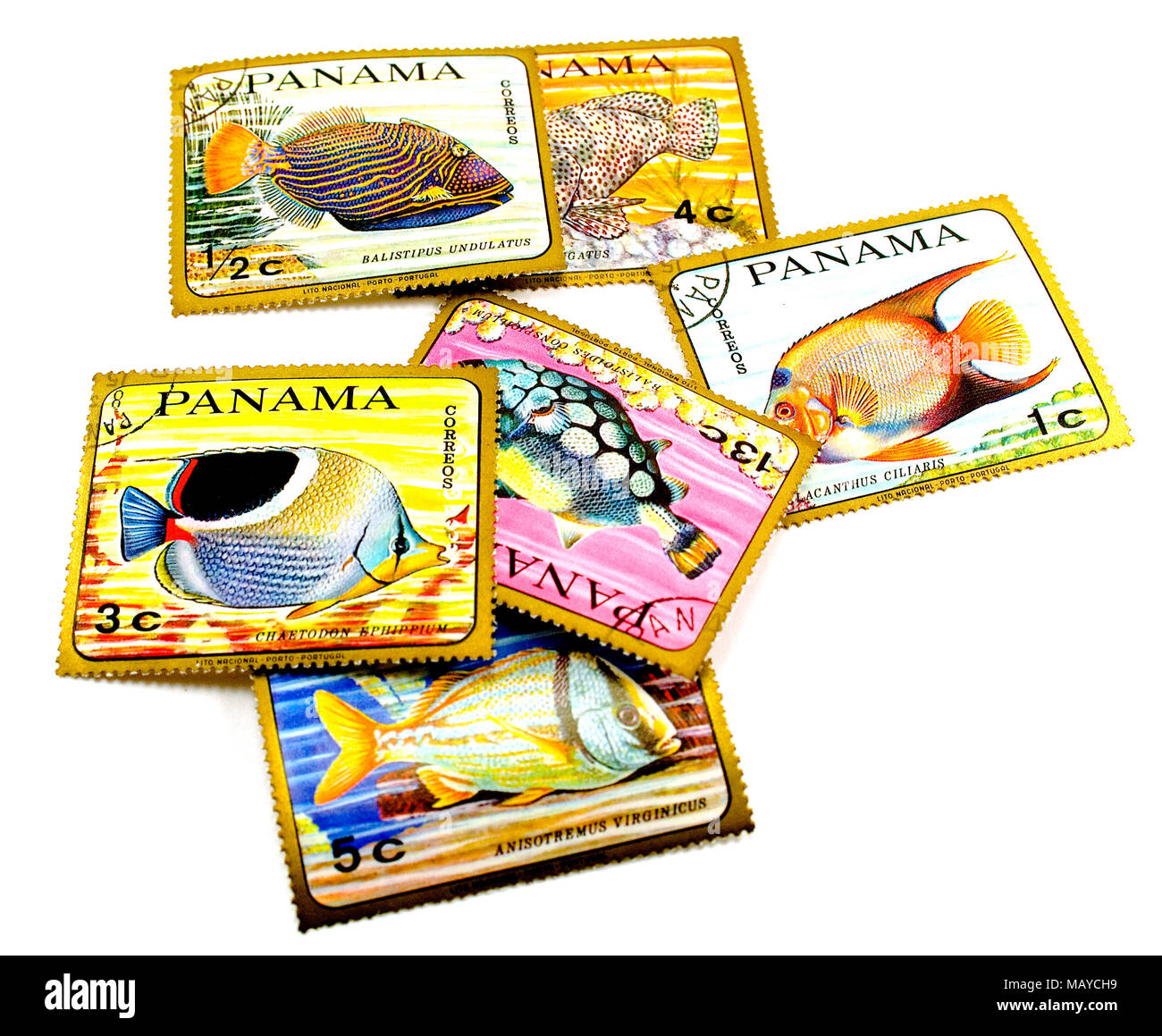 collection of panama post stamps Stock Photo - Alamy
