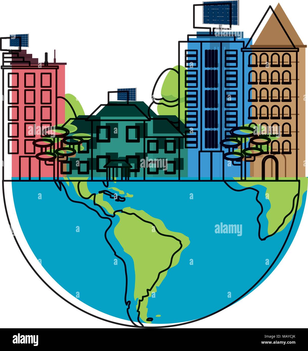 moved color global earth planet with buildings and house Stock Vector ...