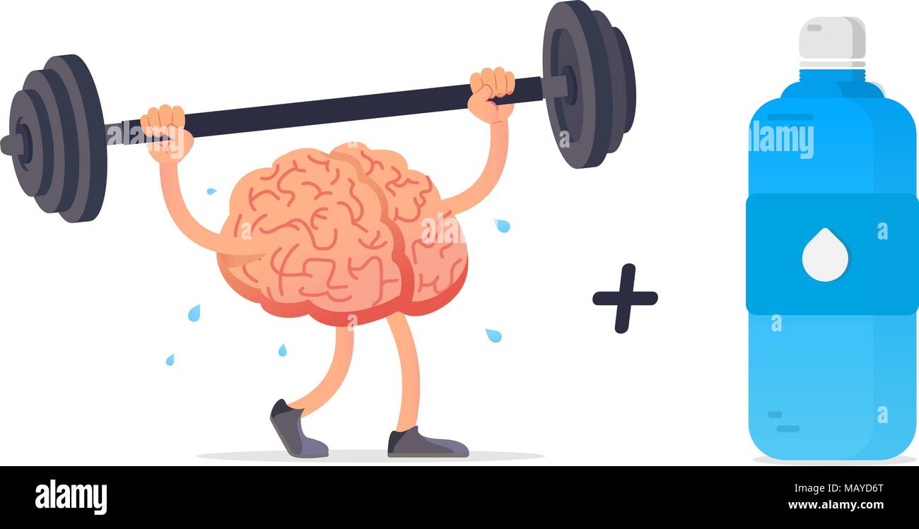 Bright flat vector illustration of brain and weight. Brain workout ...