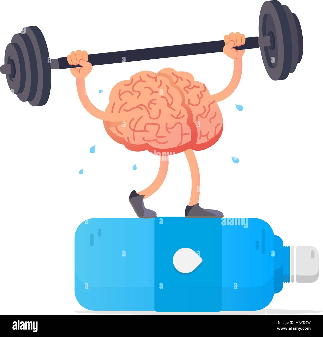 Bright flat vector illustration of brain and weight. Brain workout ...