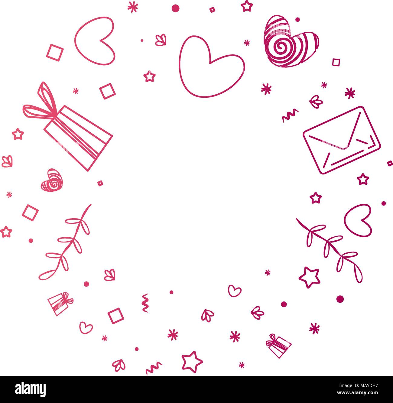 Creative circle with gifts, heart, stars, mails. Random circles ...