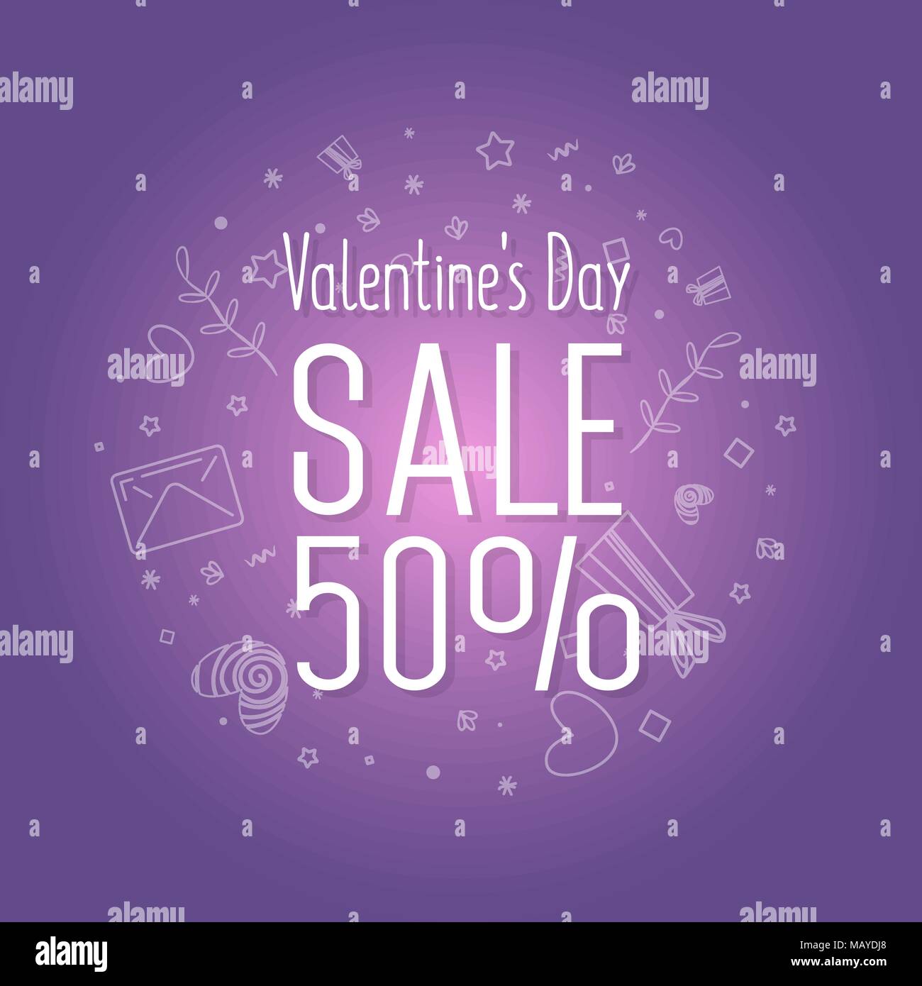 Illustration of love and valentine day. Sale 50 percent discount Stock ...