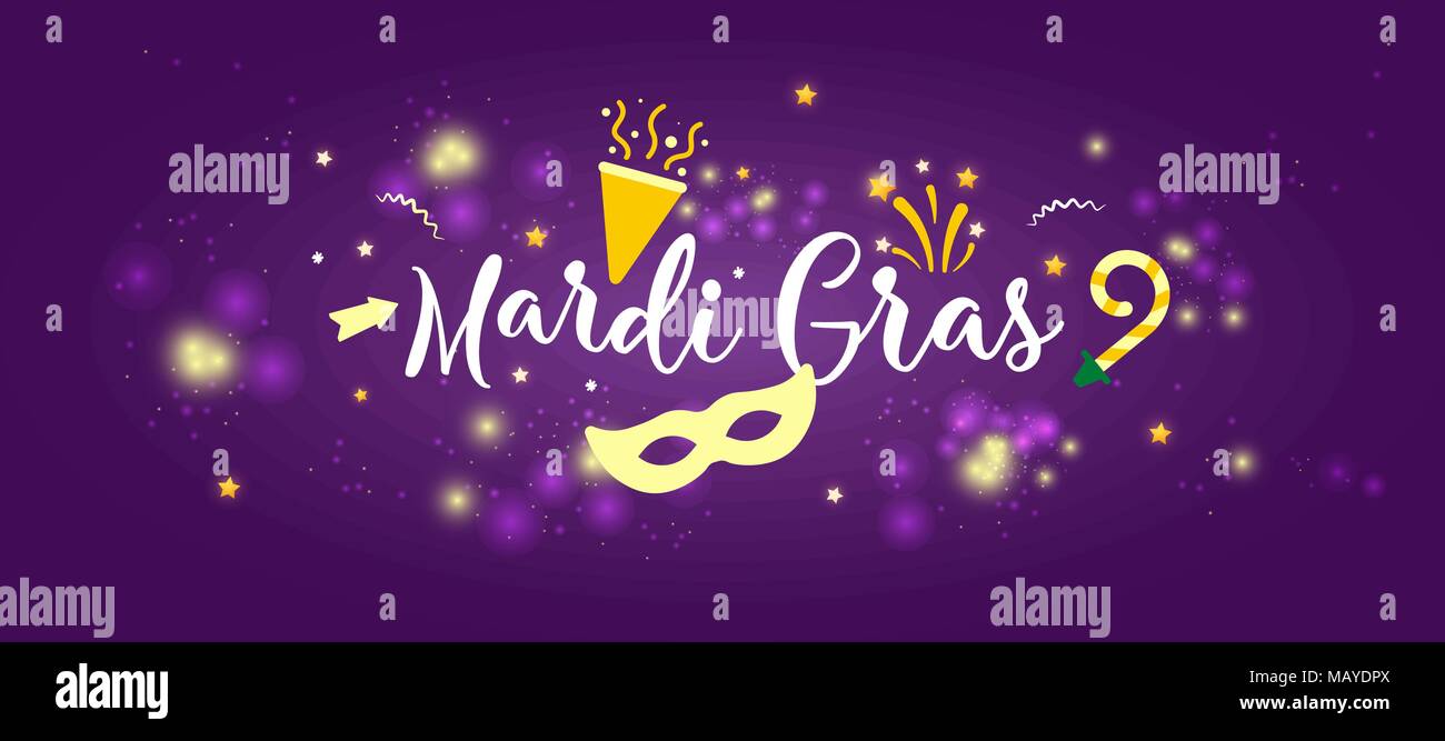 Mardi gras. Carnival Concept Banner with star and fireworks on a dark ...