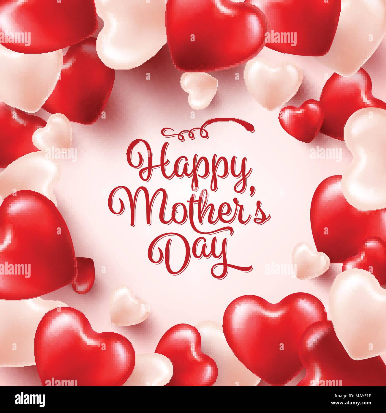 Mothers day background with red hearts. Greeting card, template with ...