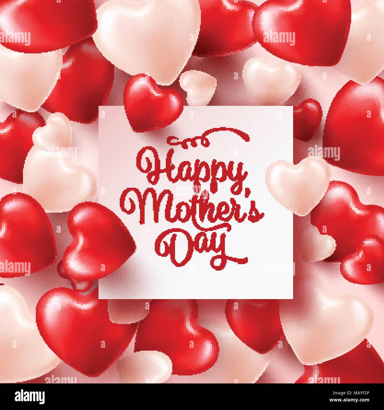 Mothers day background with red hearts. Greeting card, template with ...