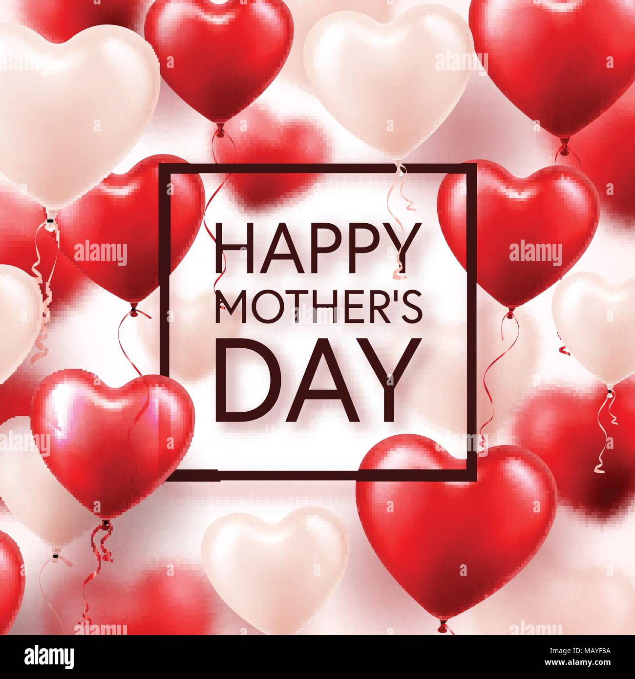 Mothers day background with red hearts balloons. Greeting card ...