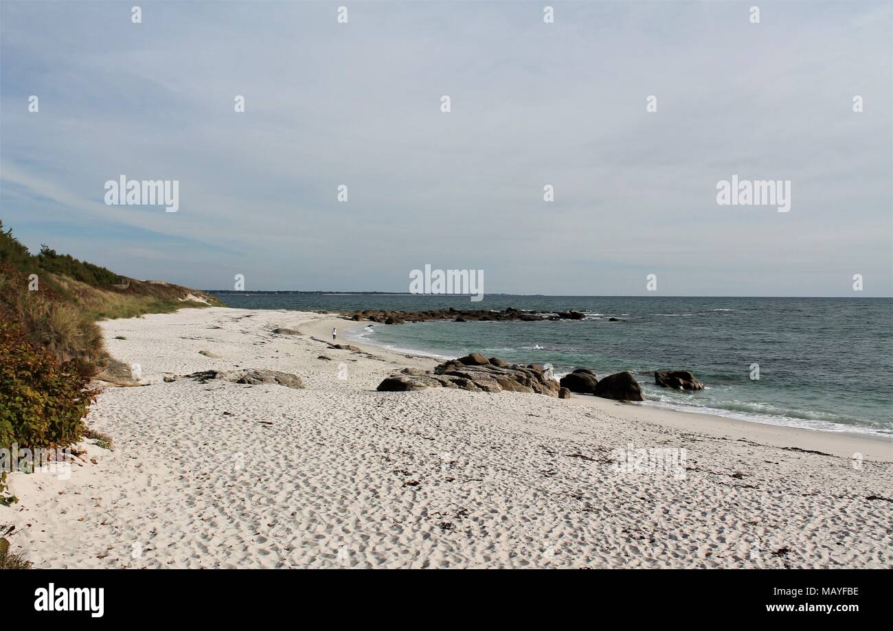 White sand beach of Beg Meil in the bay of Concarneau in french ...