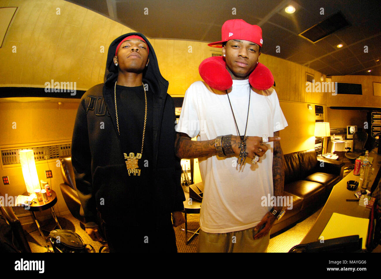 JBar and Deandre Way aka Soulja Boy at a recording studio on October 15 ...
