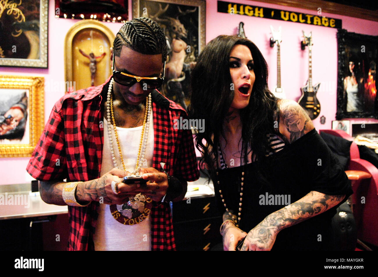 Kat Von D (r) and Rapper Deandre Way aka Soulja Boy Tell 'Em at Kat Von ...