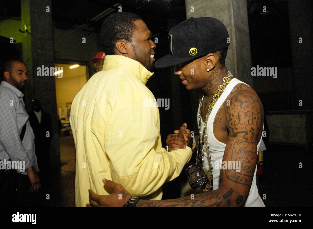 Rapper Curtis "50 Cent" Jackson and Deandre Way aka Soulja Boy Tell 'Em ...