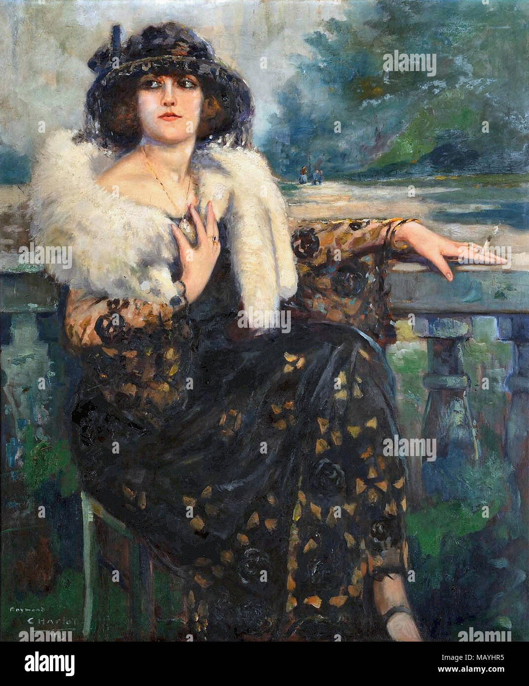 Charlot Raymond - Portrait D 'une Elegante - La Cigarette Stock Photo ...