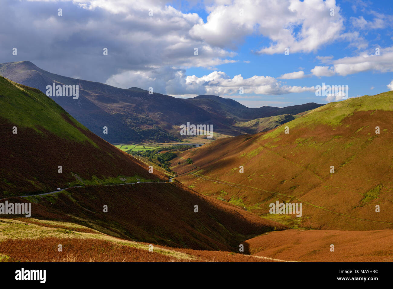View from Newlands Pass along unclassified road in Buttermere Valley ...