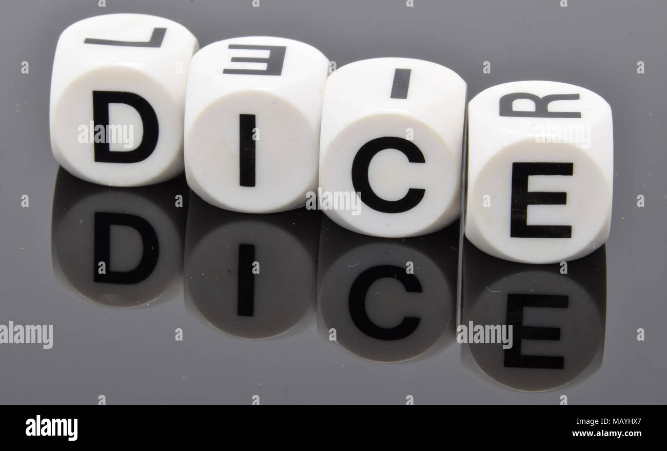 The word DICE spelt out with letter dice Stock Photo - Alamy