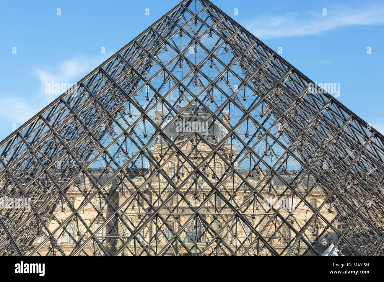 The Glass Pyramid in Louvre Paris, France. It serves as the main ...