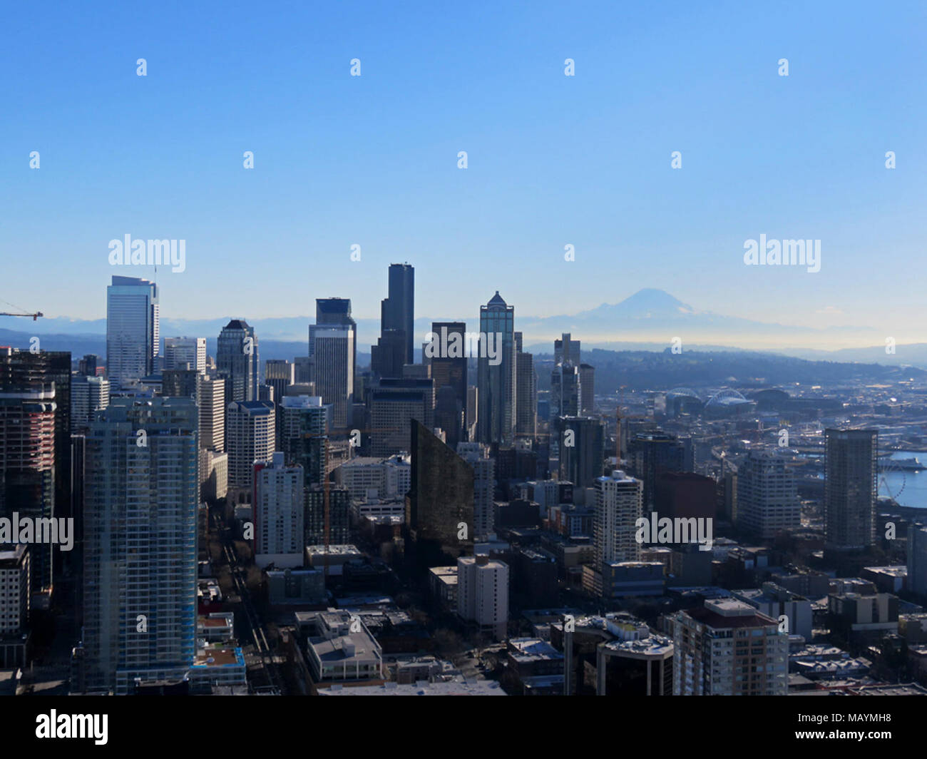 View of Mt Rainier and Seattle, WA from Space Needle Stock Photo - Alamy