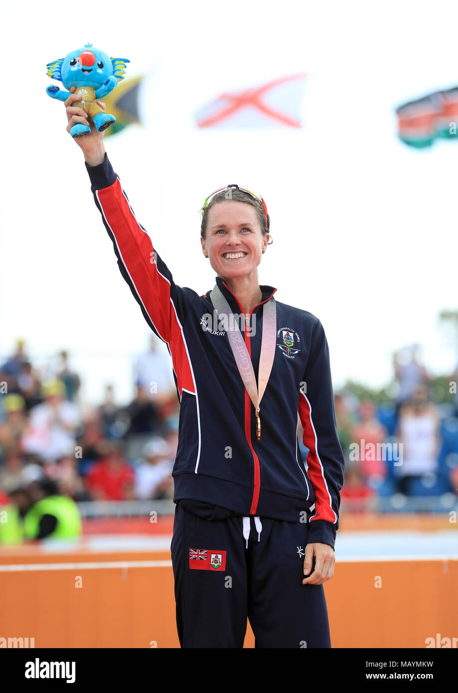 Bermuda's Flora Duffy on the podium after winning gold in the Women's ...
