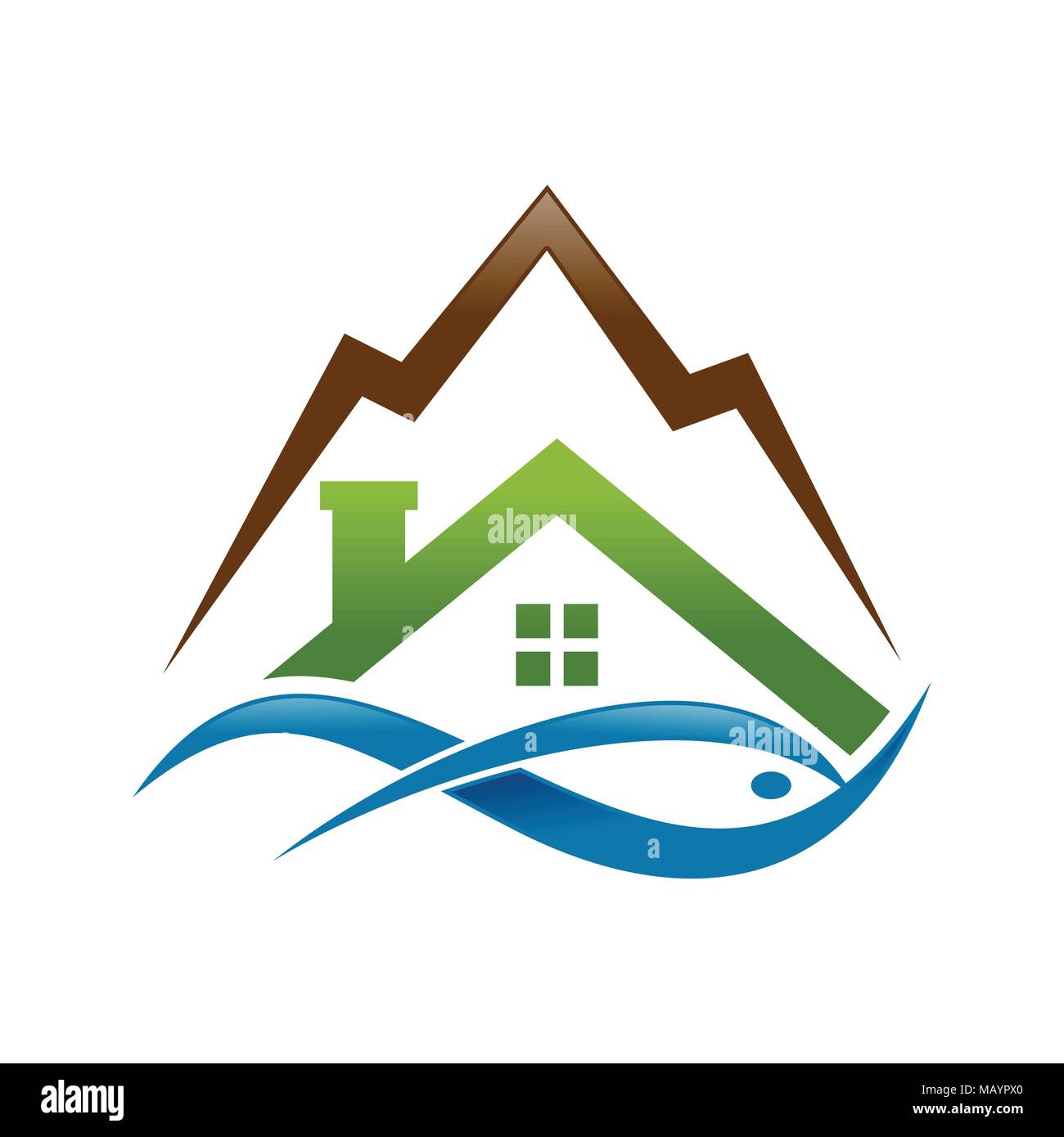 Abstract Lake House Fish Mountain Logo Symbol Vector Graphic Design ...