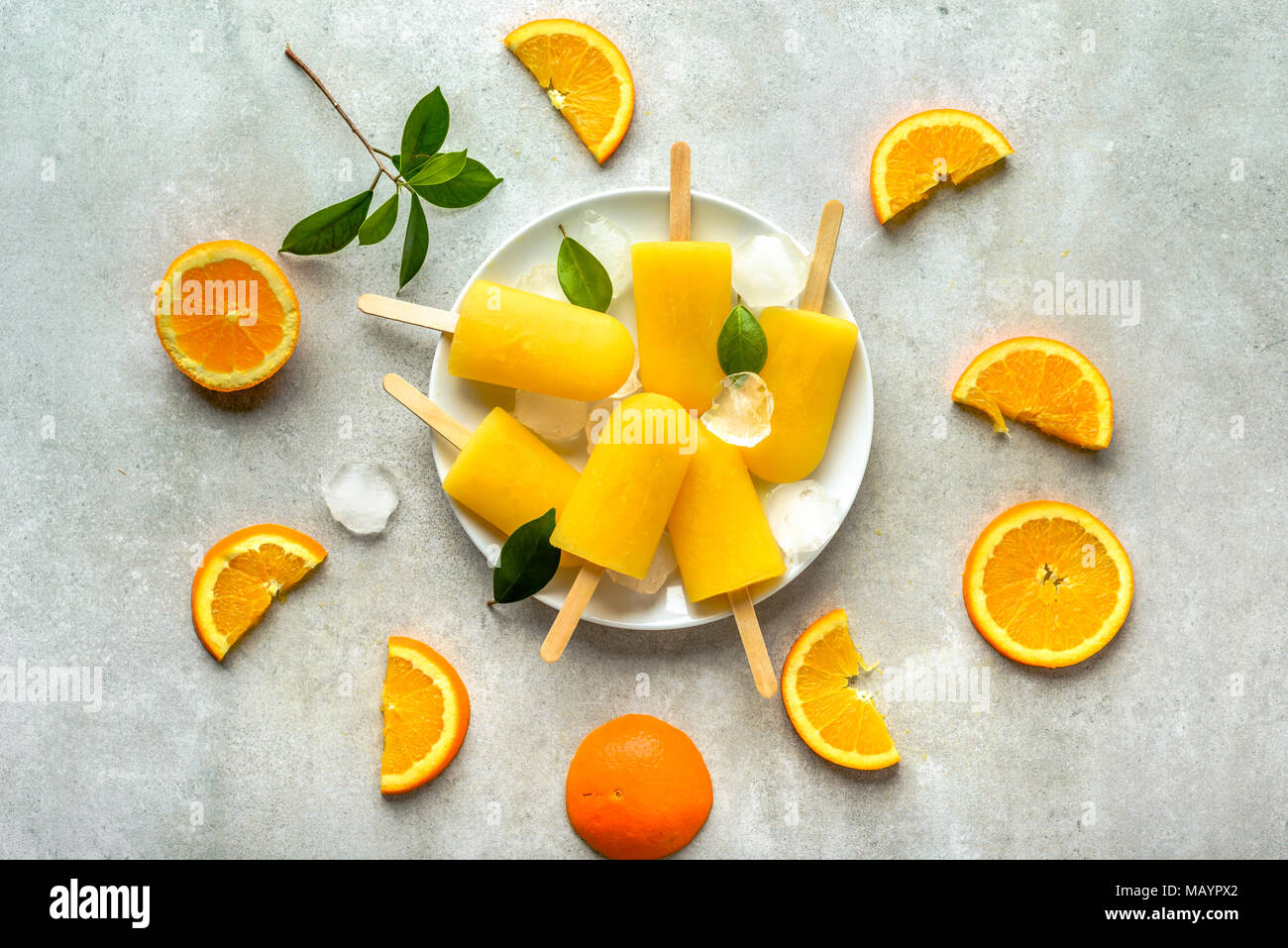 Orange popsicles. Homemade ice pops, overhead, flat lay Stock Photo - Alamy