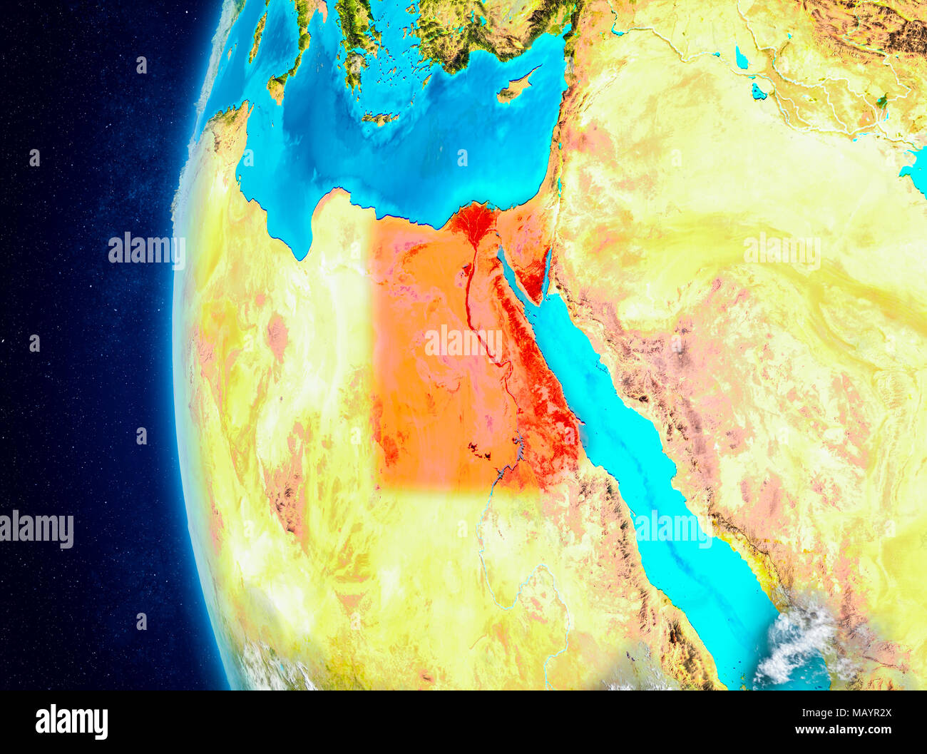 Map of Egypt as seen from space on planet Earth with clouds and ...