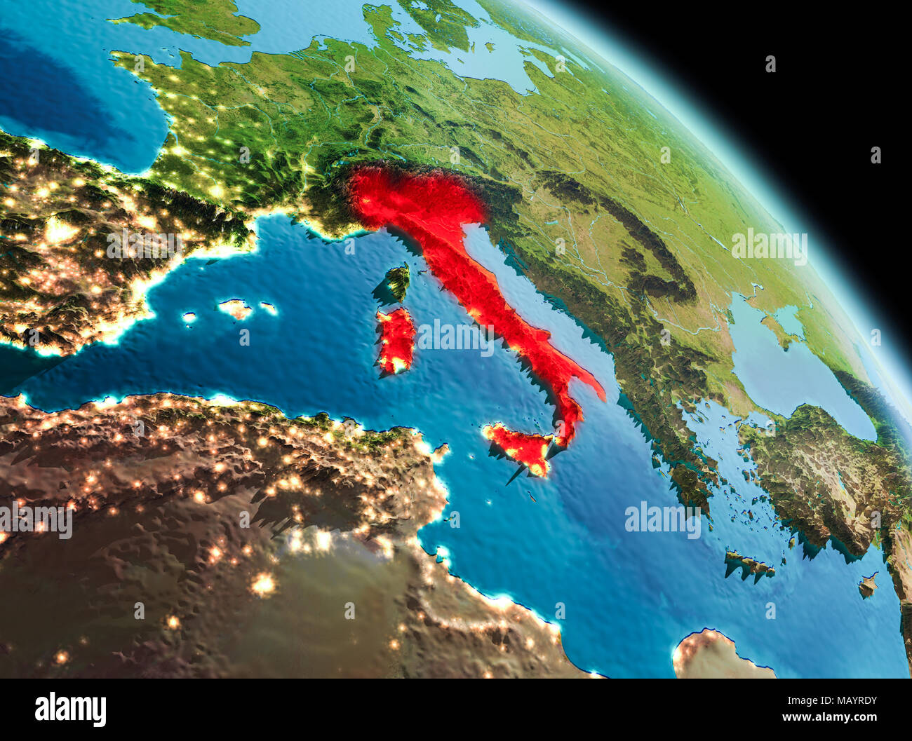 Highlighted satellite image of italy hi-res stock photography and ...
