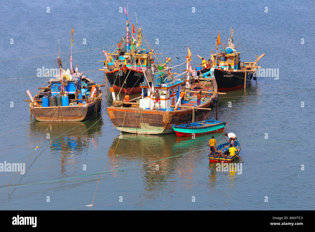 Day to day life of fisherman with fishing boats, backwater river ...