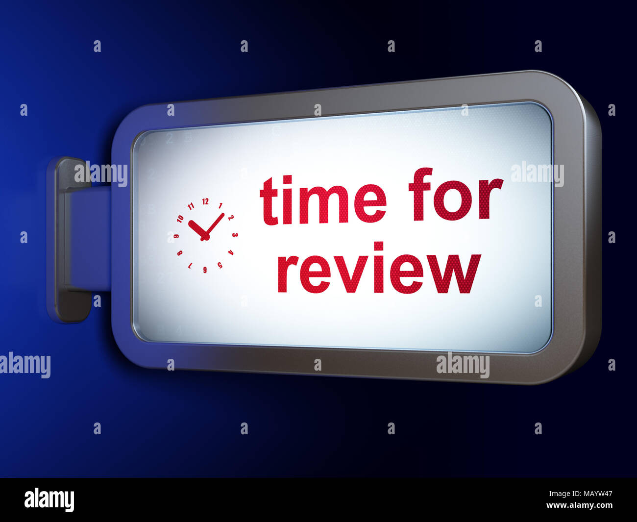 Timeline concept: Time for Review and Clock on advertising billboard ...