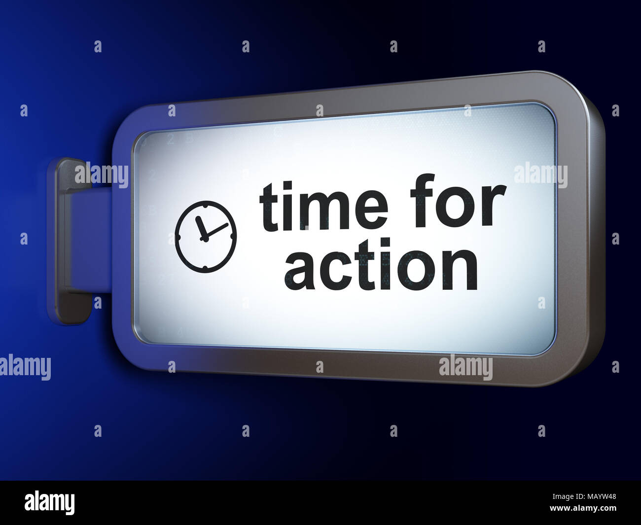 Timeline concept: Time for Action and Clock on advertising billboard ...