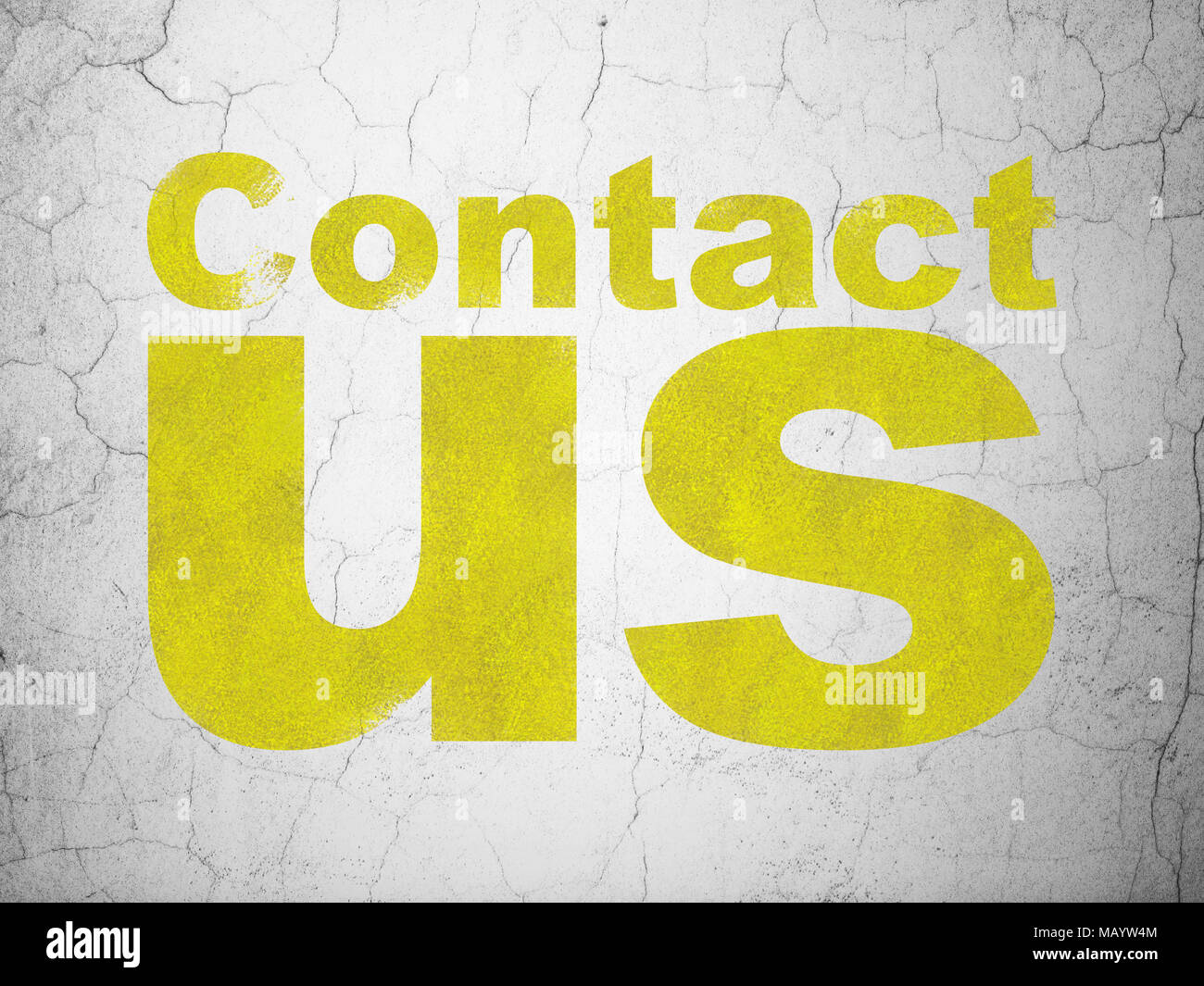 Advertising concept: Yellow Contact Us on textured concrete wall ...