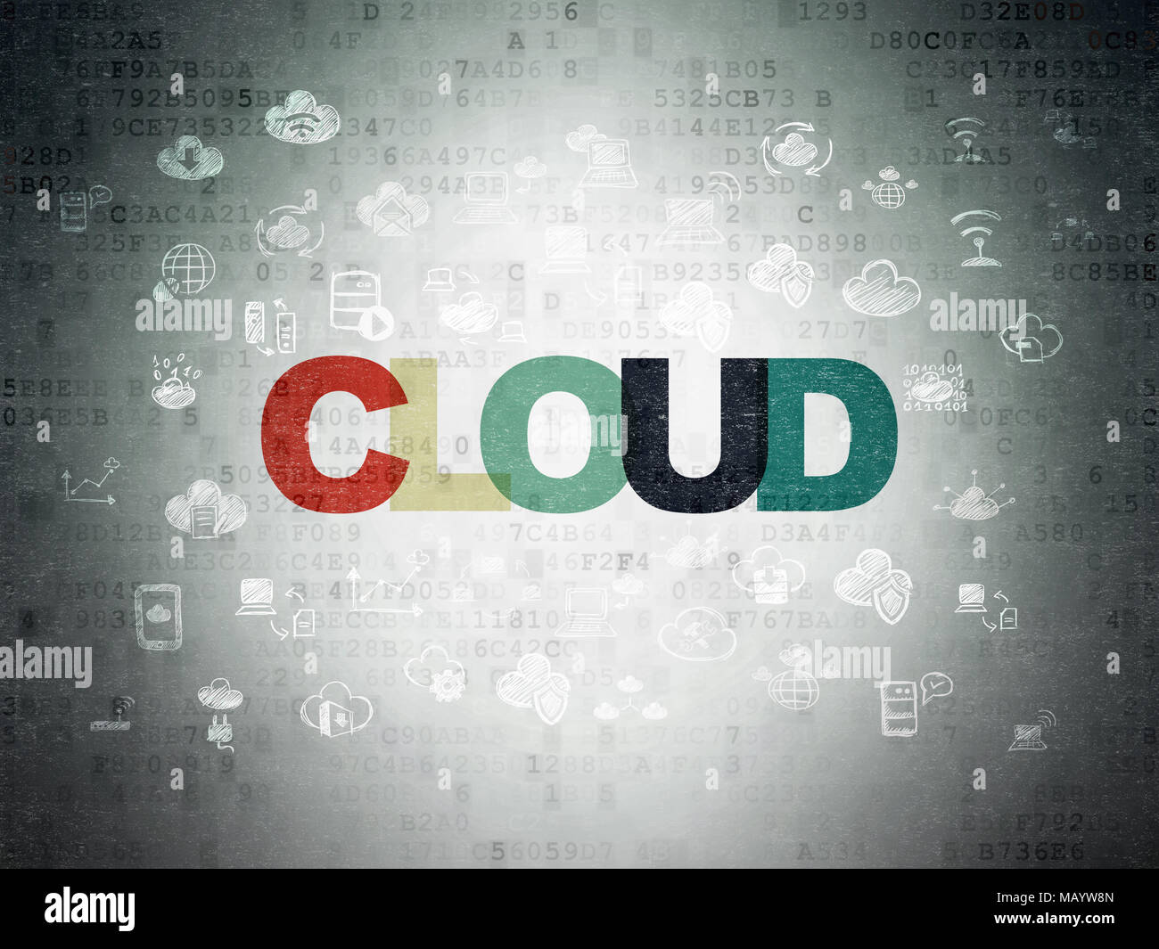 Cloud networking concept: Painted multicolor text Cloud on Digital Data Paper background with ...