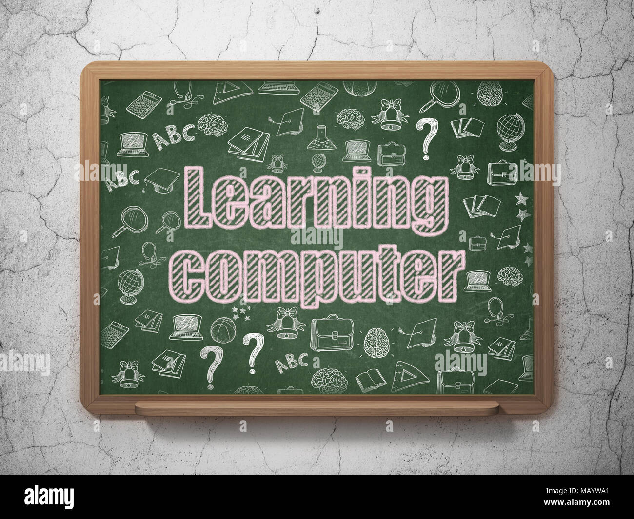 Education concept: Chalk Pink text Learning Computer on School board ...