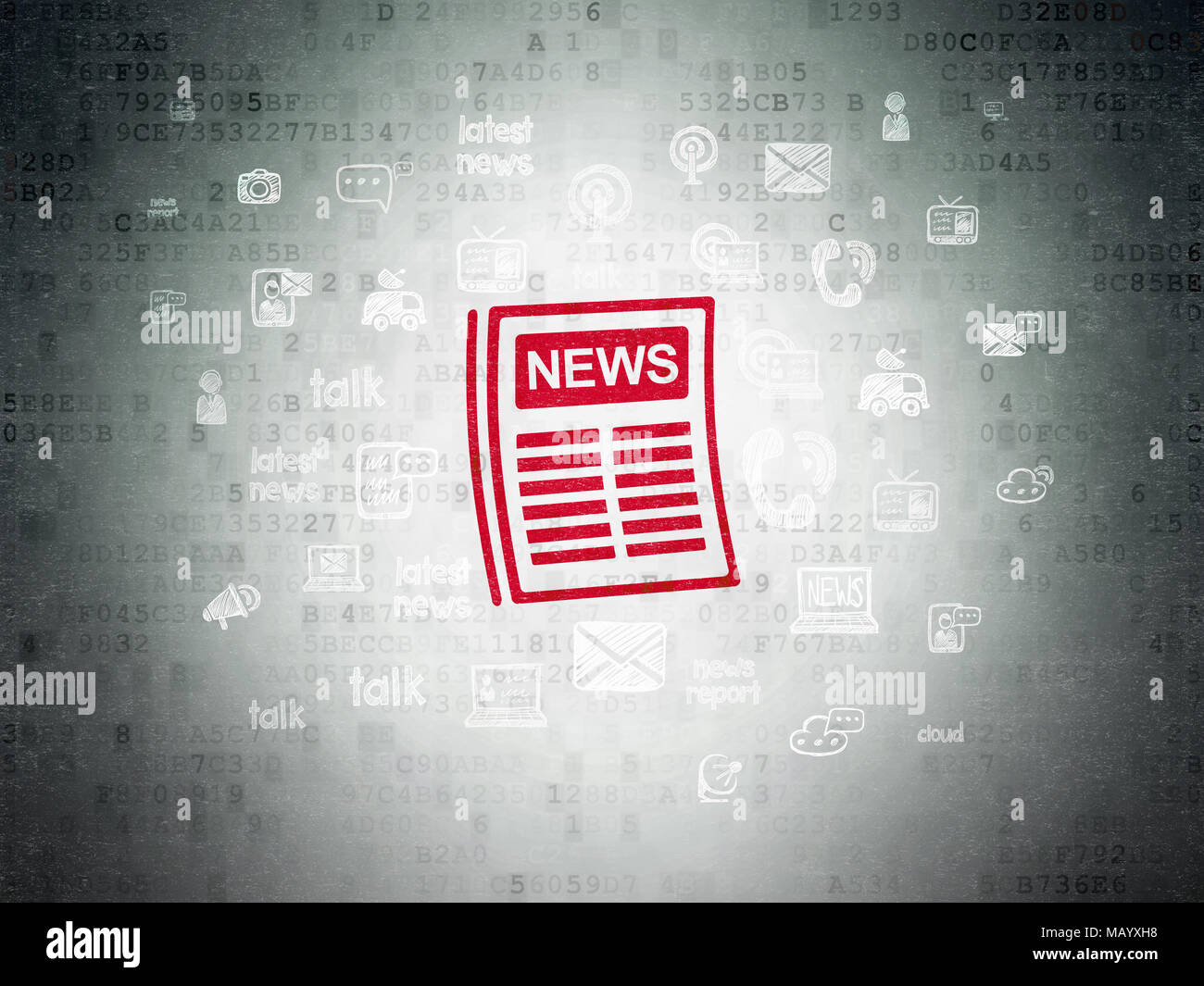 News concept: Painted red Newspaper icon on Digital Data Paper ...