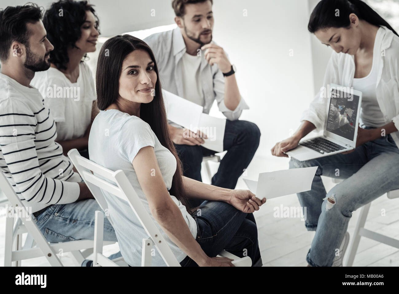 Positive joyful woman enjoying the activity Stock Photo - Alamy