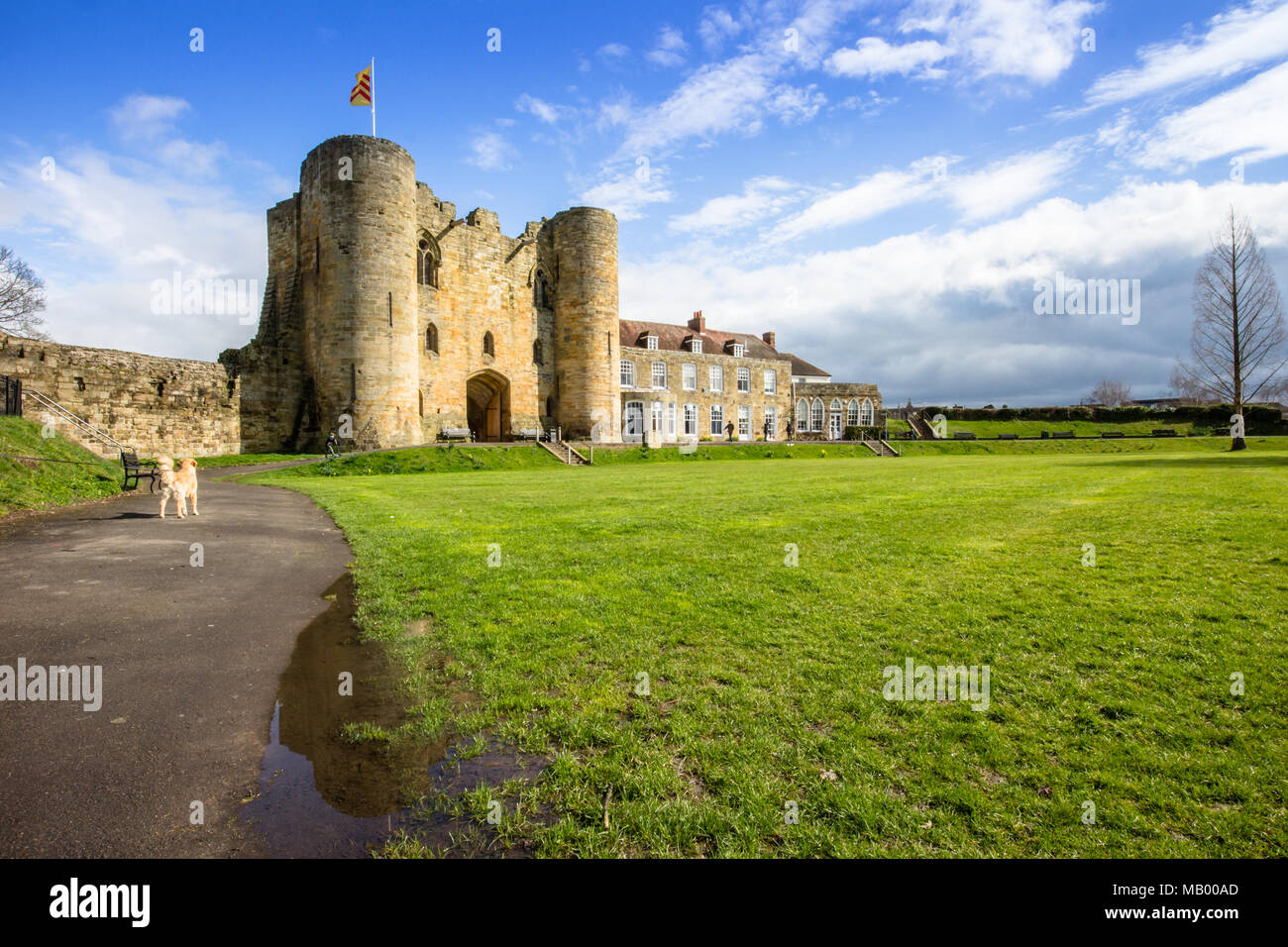 Tonbridge Castle in Kent in Spring 2018 on a sunny day blue sky with ...