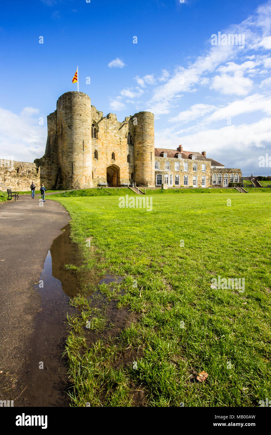 Tonbridge Castle in Kent in Spring 2018 on a sunny day blue sky with ...