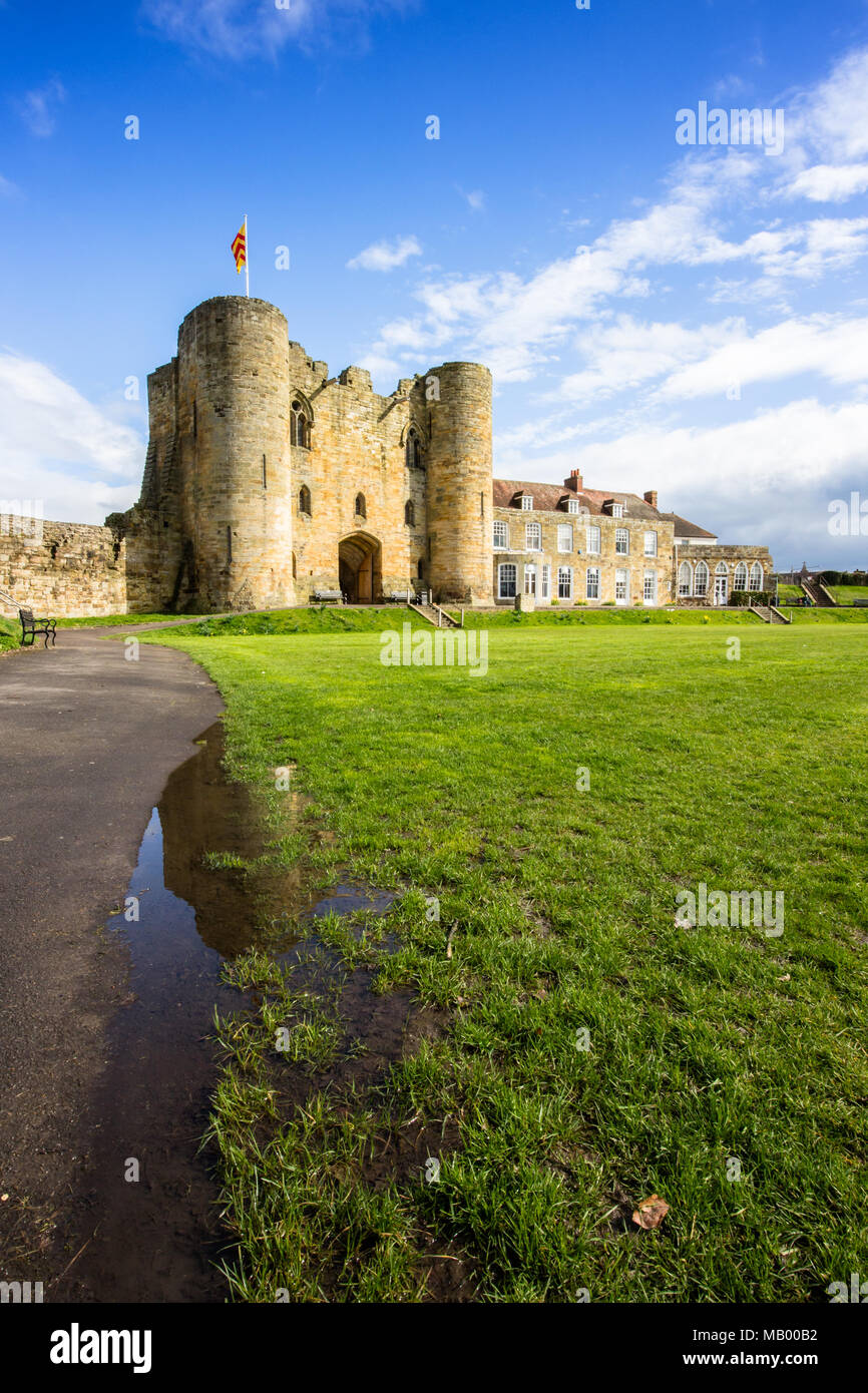 Tonbridge Castle in Kent in Spring 2018 on a sunny day blue sky with ...