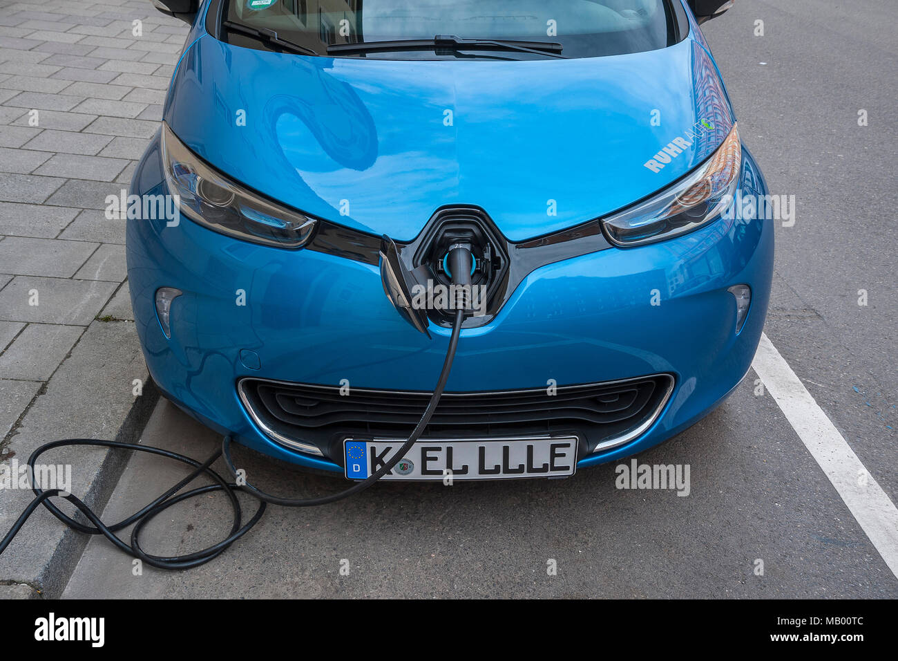 Electric car is charging charging cable, Munich, Bavaria, Germany Stock ...
