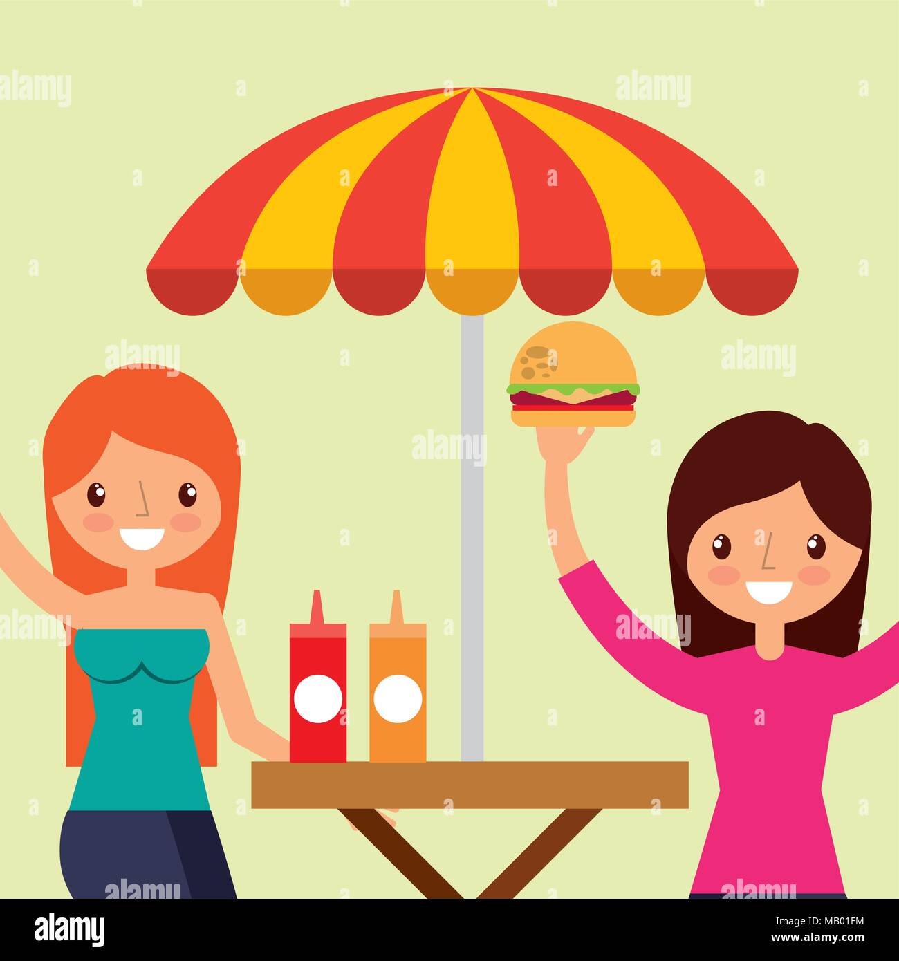 Empty table happy woman Stock Vector Images - Alamy