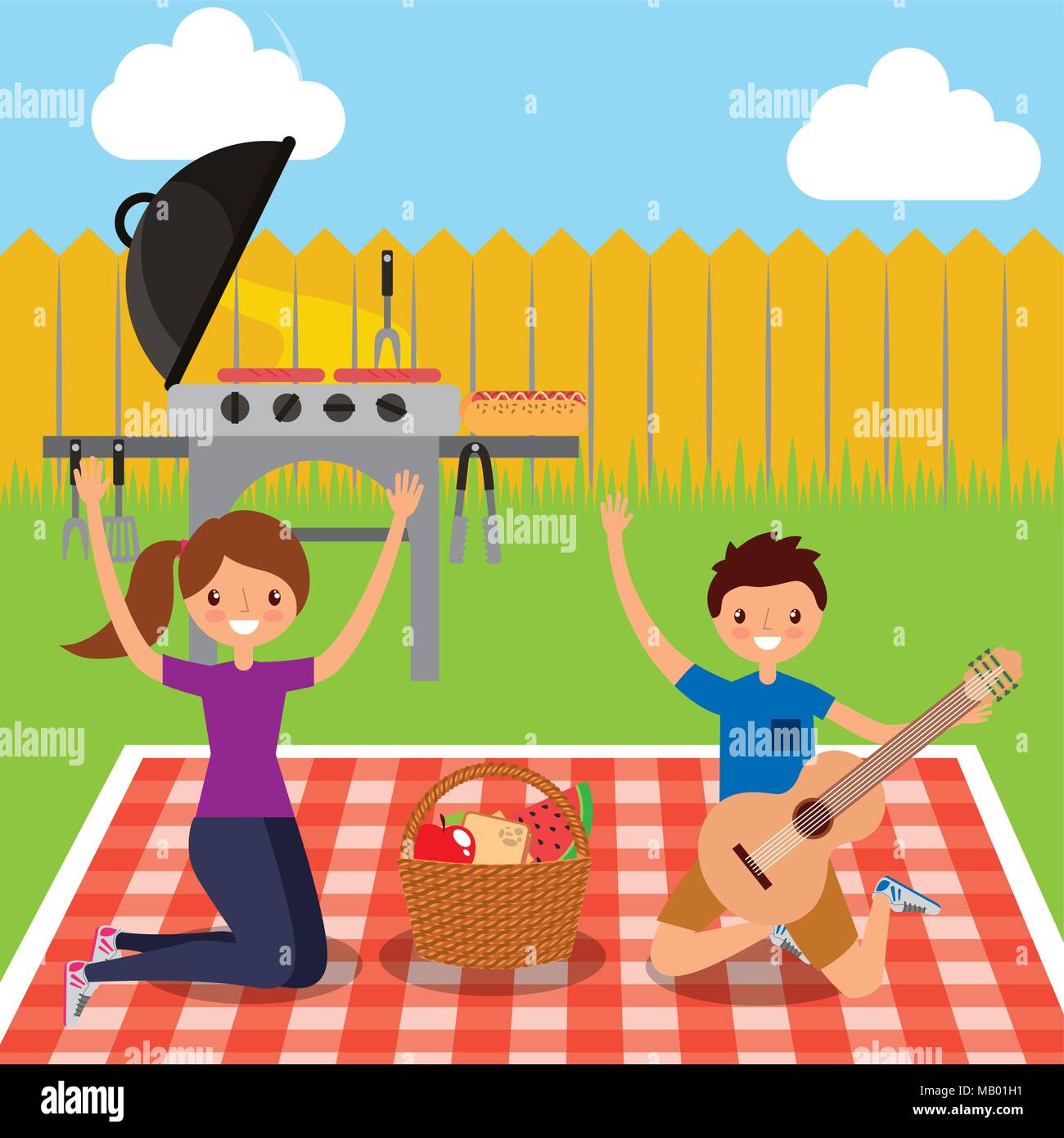 Happy young couple having barbecue garden Stock Vector Images - Alamy