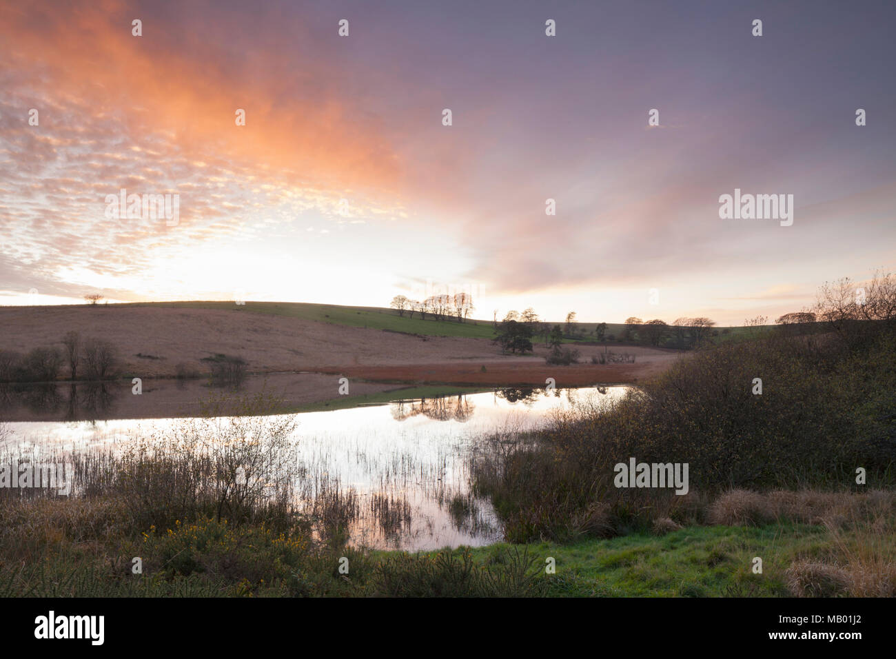 Sunset over the pool at Priddy Mineries in early November near Wells in ...