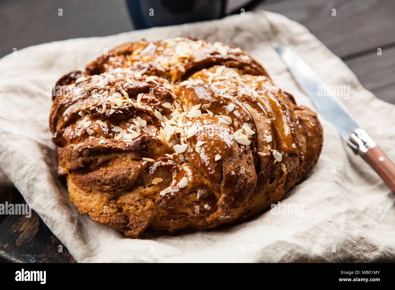 Sweet maple syrup bread with almonds Stock Photo - Alamy