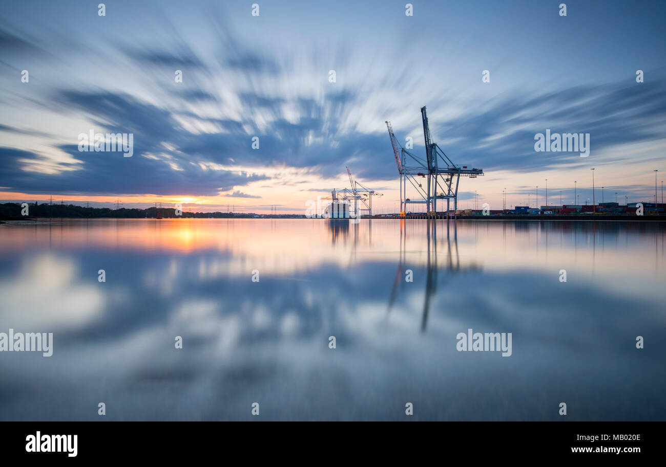 Southampton Docks viewed from Marchwood at sunset Stock Photo - Alamy