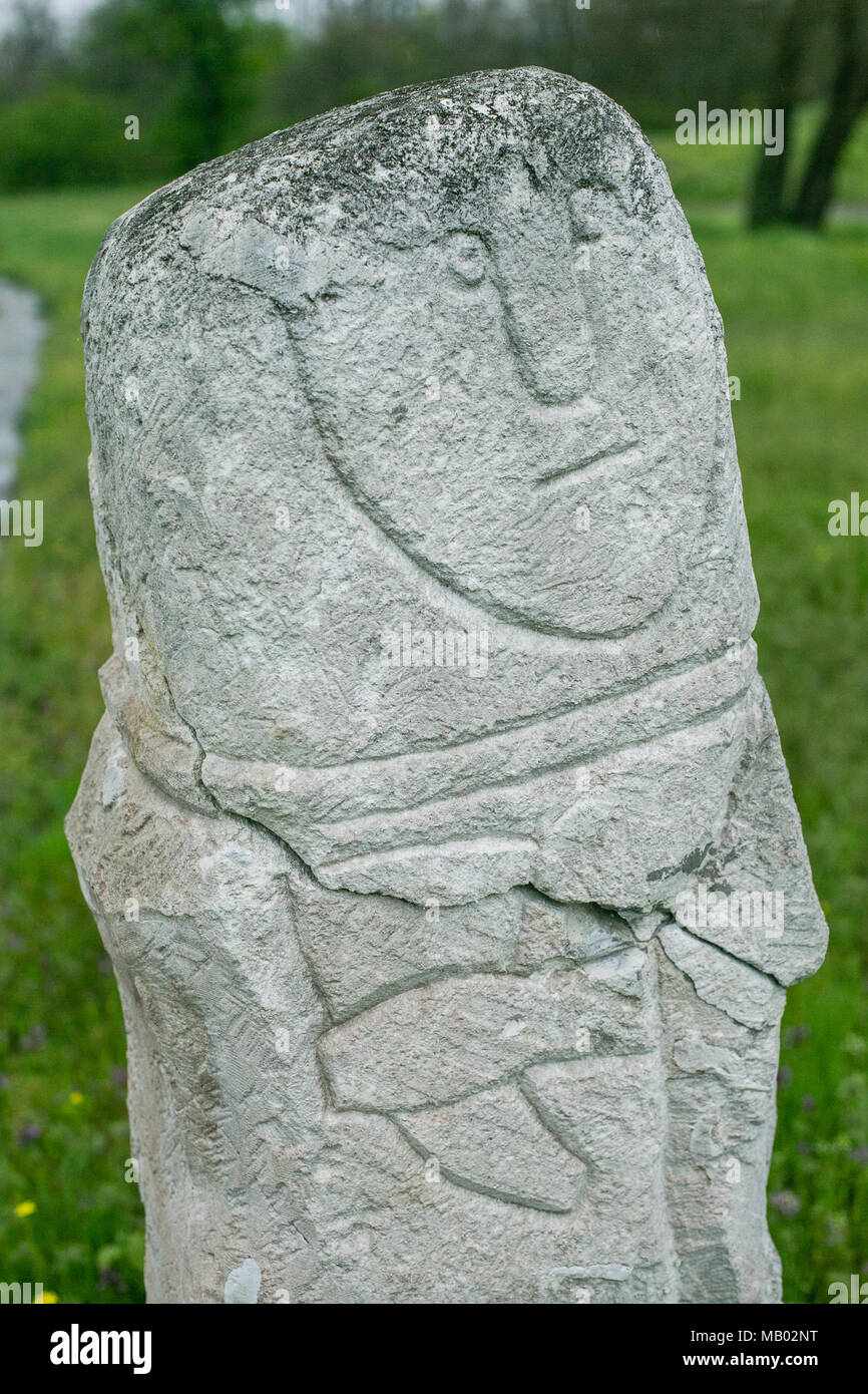 Ancient kurgan stelae in the Khortytsia isalnd, Zaporizhia, Ukraine ...