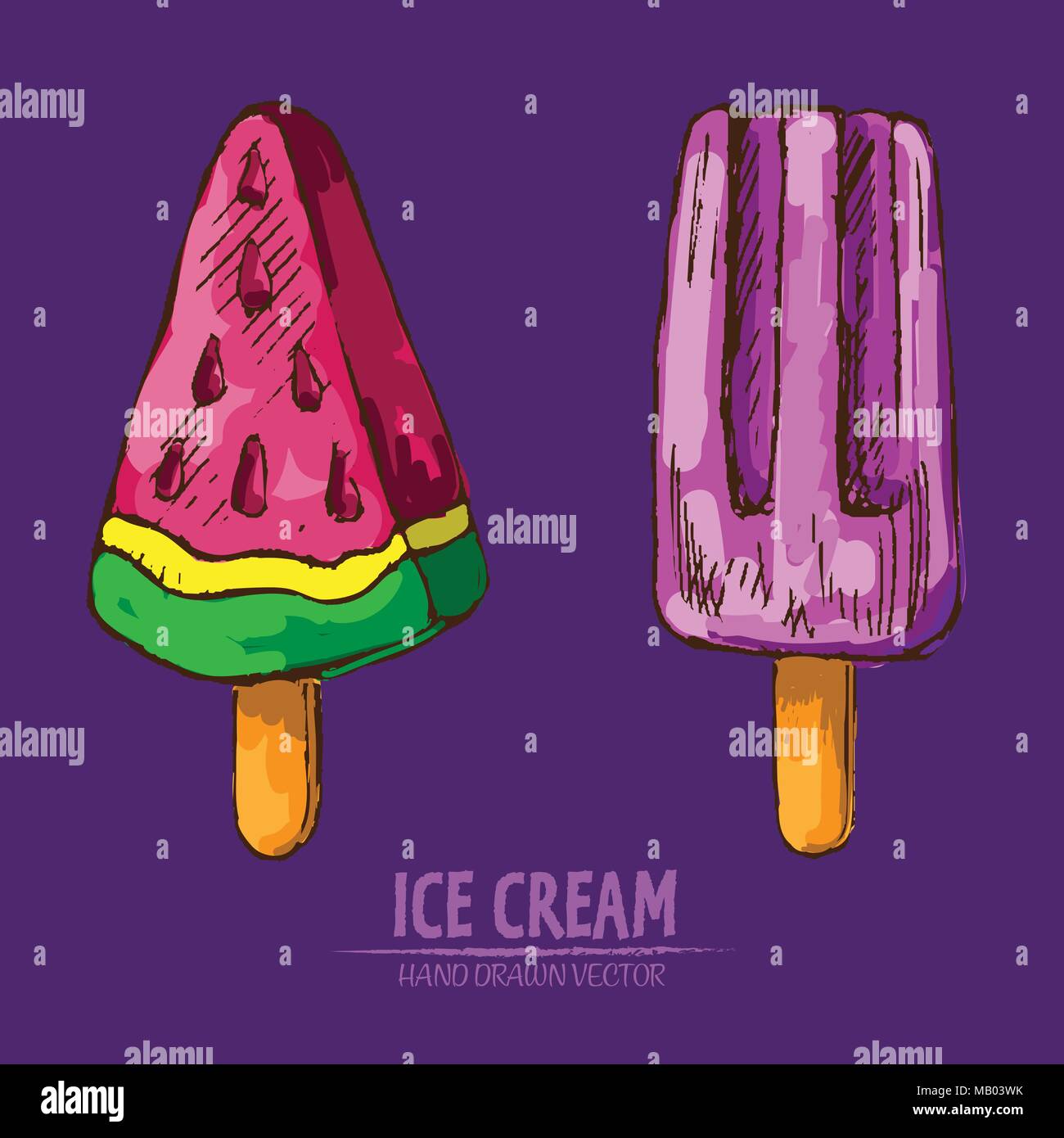Digital vector detailed line art juicy ice cream on stick hand drawn ...